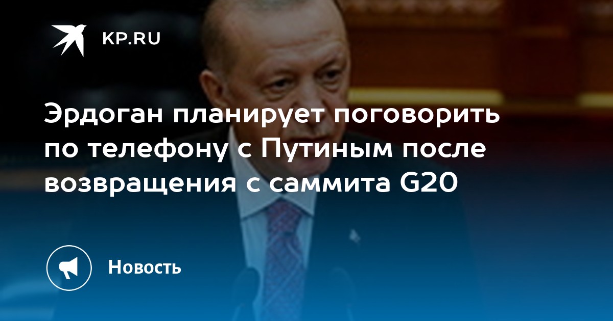 Эрдоган планирует поговорить по телефону с Путиным после возвращения с саммита G20 - KP.RU